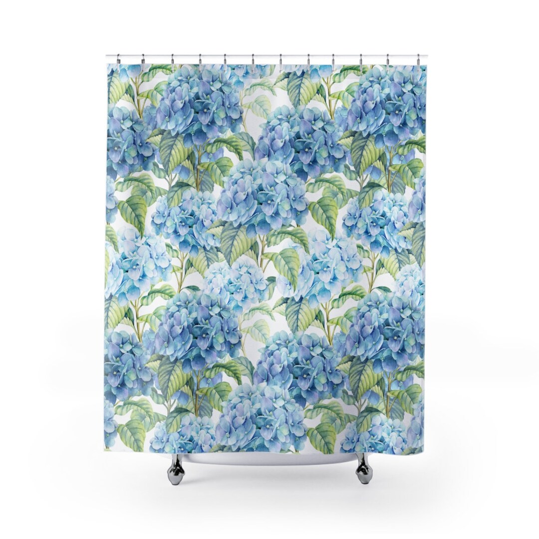Blue Hydrangea Flowers Shower Curtain, Floral Art Shower Curtain ...