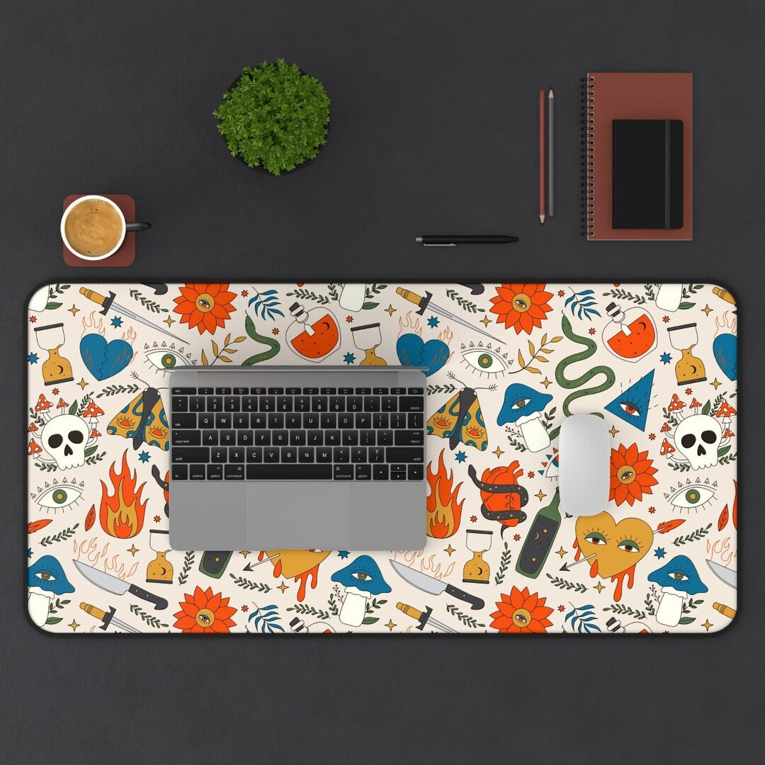 Retro Hippie Psychedelic Mushrooms Desk Mat Gaming, Desk Mat Aesthetic ...
