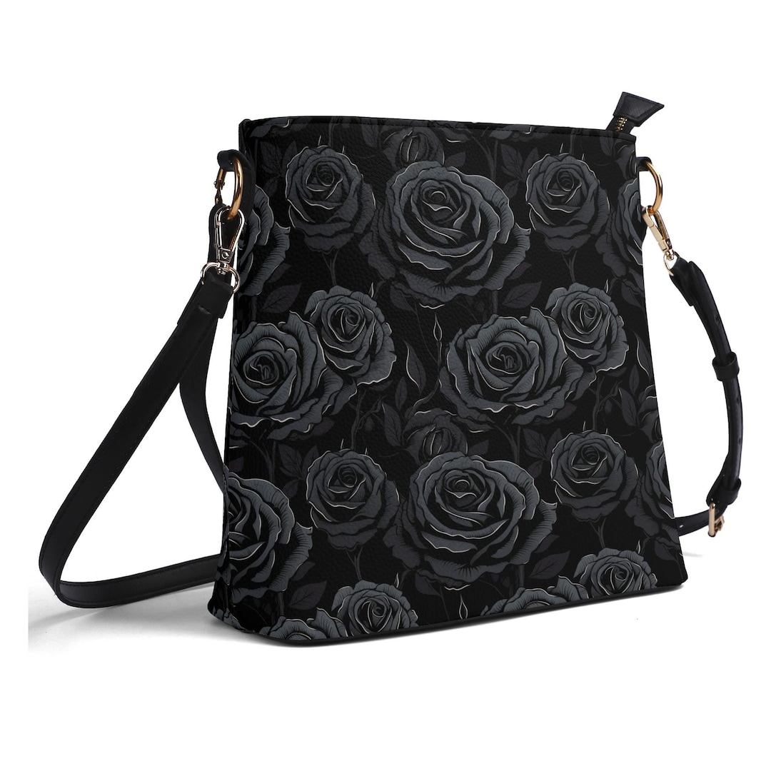 Black Roses Goth PU Leather Hobo Bag, Gothic Witchy Crossbody Bucket ...