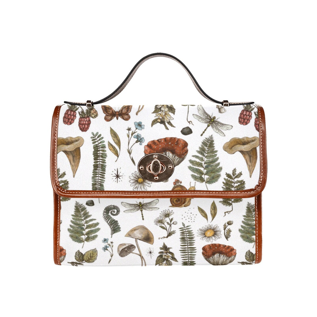 Cottagecore Mushroom Purse Canvas Bag, Forestcore Messenger Bag, Green ...