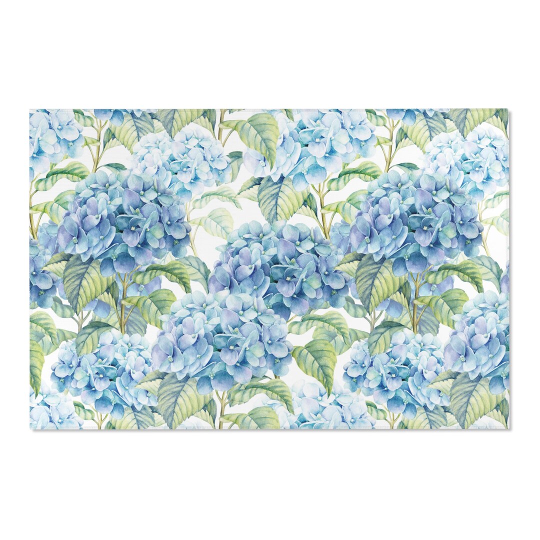 Blue Hydrangea Flower Rug, Floral Area Rug, Bedroom Rug Aesthetic ...