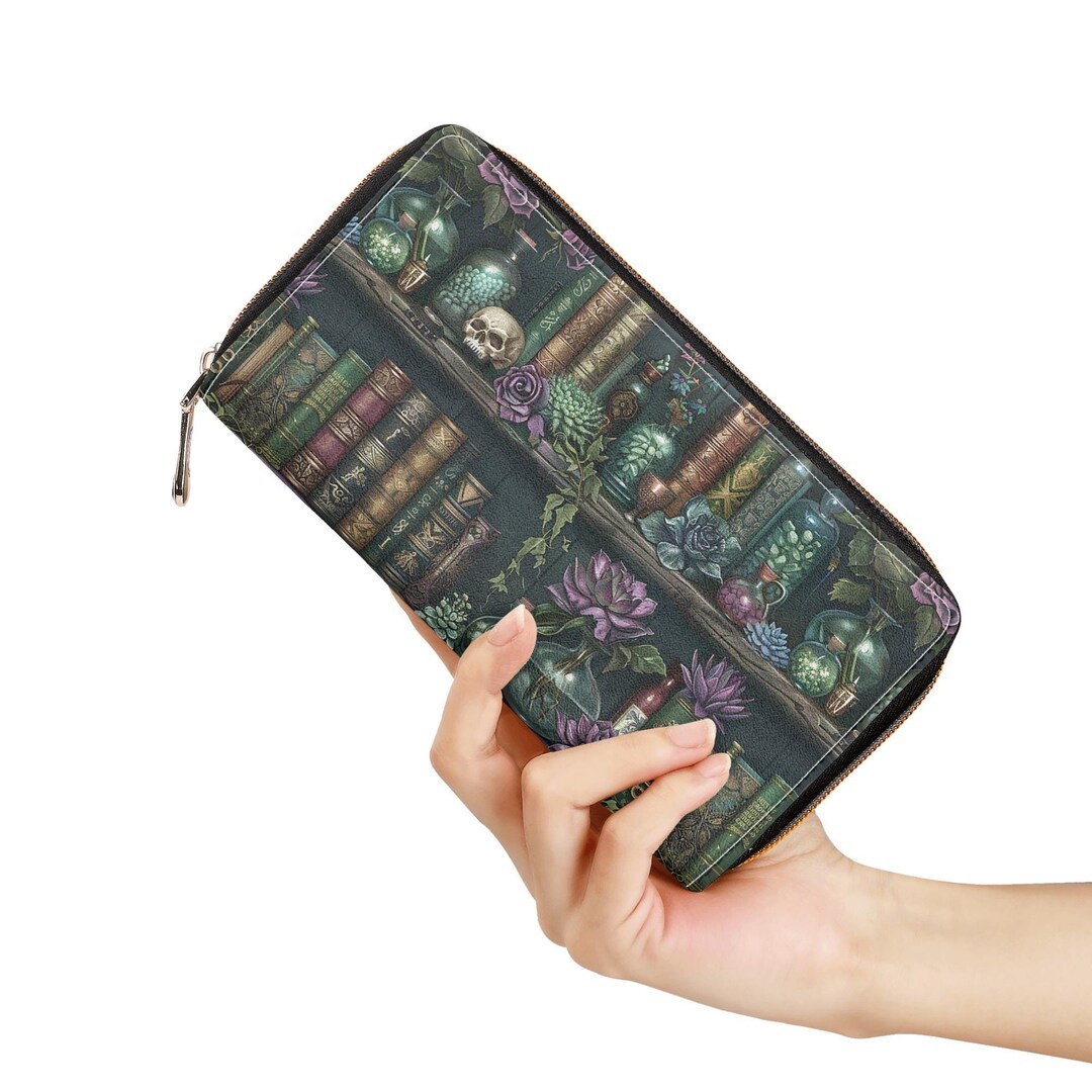 Goth Witchy Wallet, Bookish Library Vegan Leather Wallet, Green Witch ...
