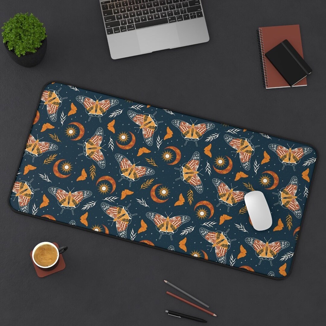 Boho Luna Moth Desk Mat Gaming, Desk Mat Aesthetic, Large Small ...