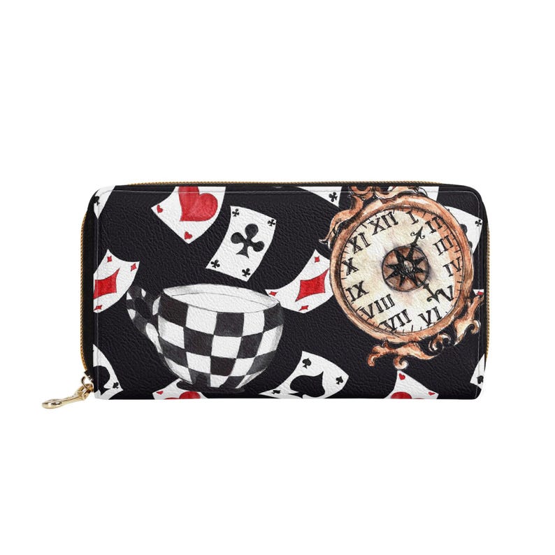 Wonderland PU Leather Wallet, Alice Aesthetic Whimsical Checkered Tea ...