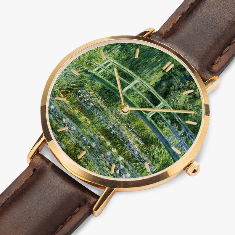 Monet Rose Gold Watch – Bridge Over a Pond of Water Lilies Art Watch ...