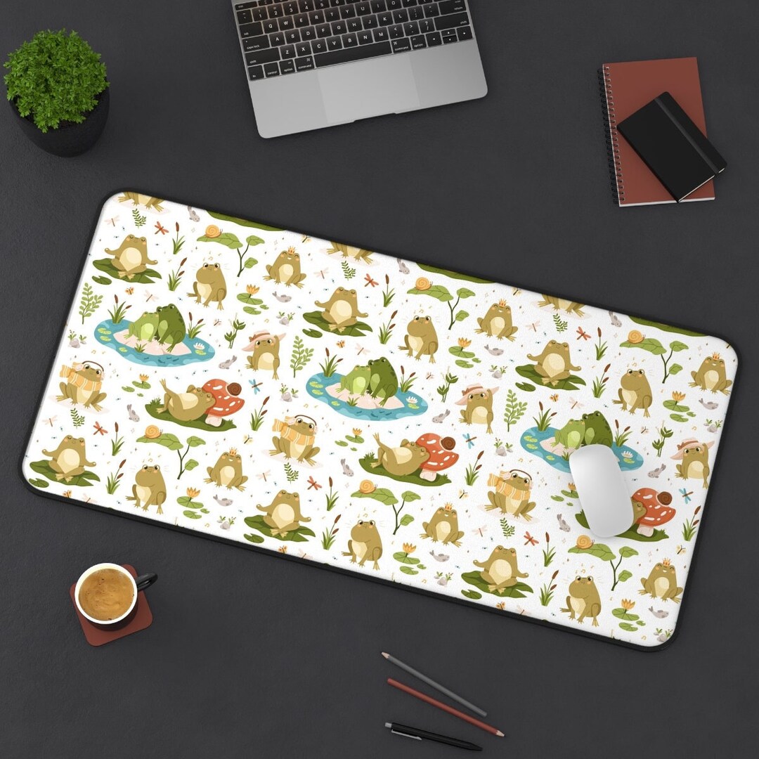 Cute Frogs Mushroom Desk Mat Gaming, Kawaii Desk Mat Aesthetic, Large ...
