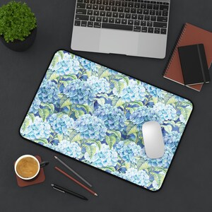 Blue Hydrangea Desk Mat Gaming, Floral Desk Mat Aesthetic, Blue Flowers ...