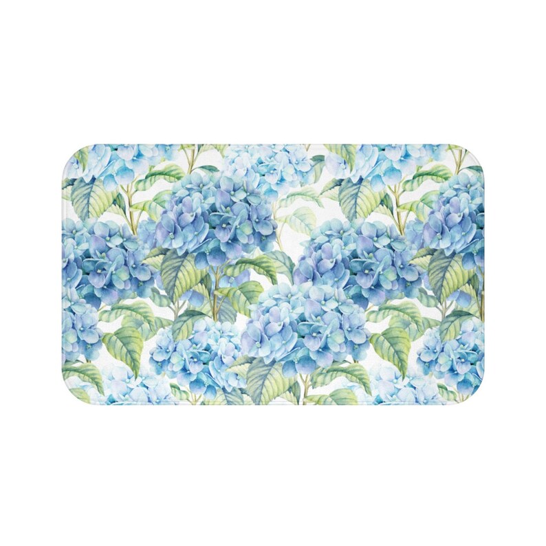 Cute Floral Bath Mat Blue Hydrangea Flowers Bath Mat Memory | Etsy