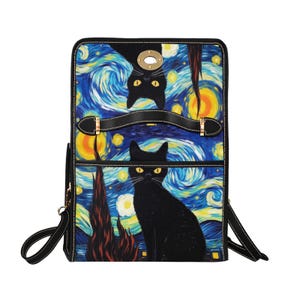 Black Cat Purse Canvas Satchel Bag, Starry Night Art Messenger Bag ...