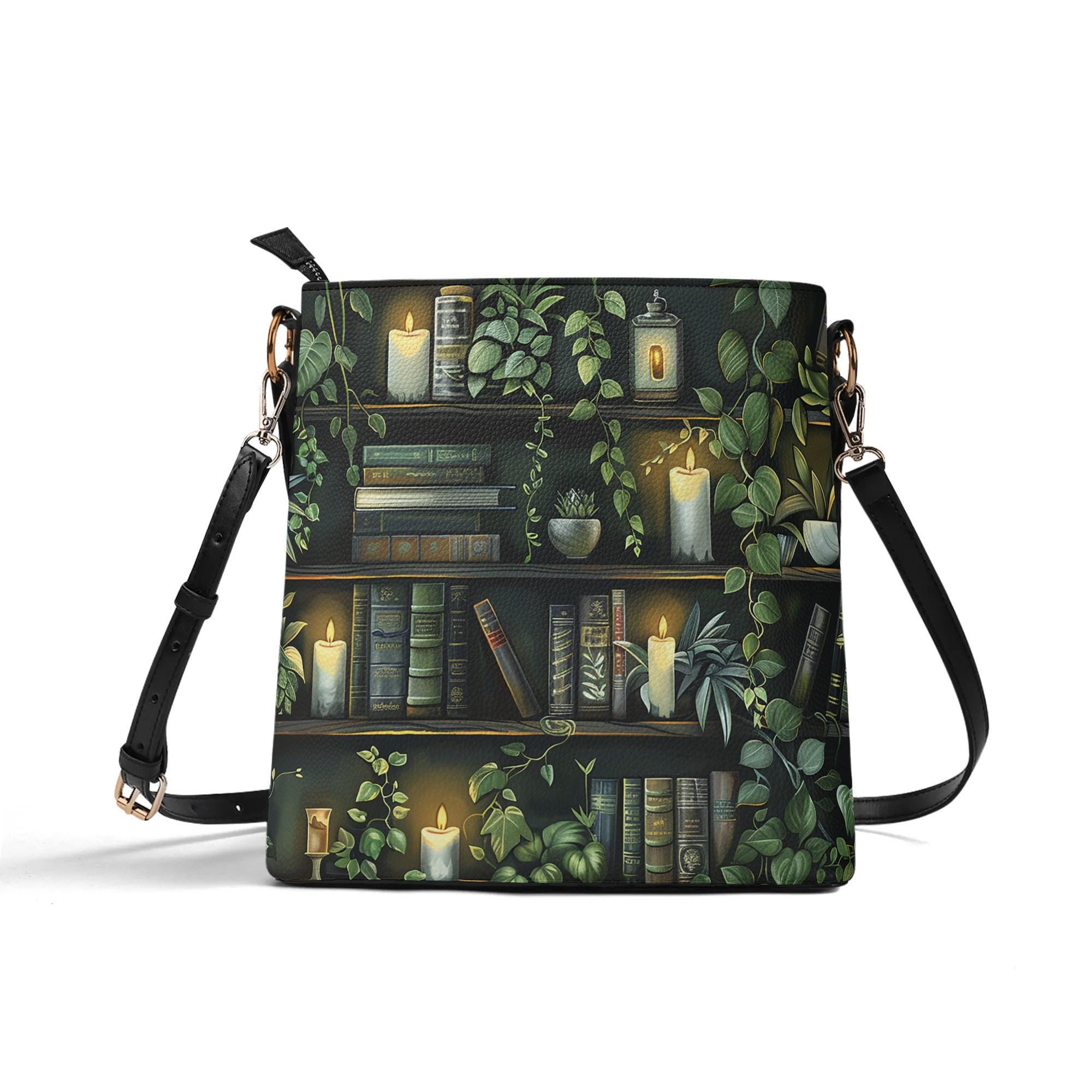 Dark Academia Cottagecore Bookshelf Library PU Leather Hobo Bag ...
