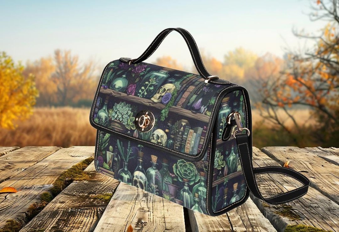 Bookish Goth Library Purse Canvas Satchel Bag, Witchy Messenger Bag ...
