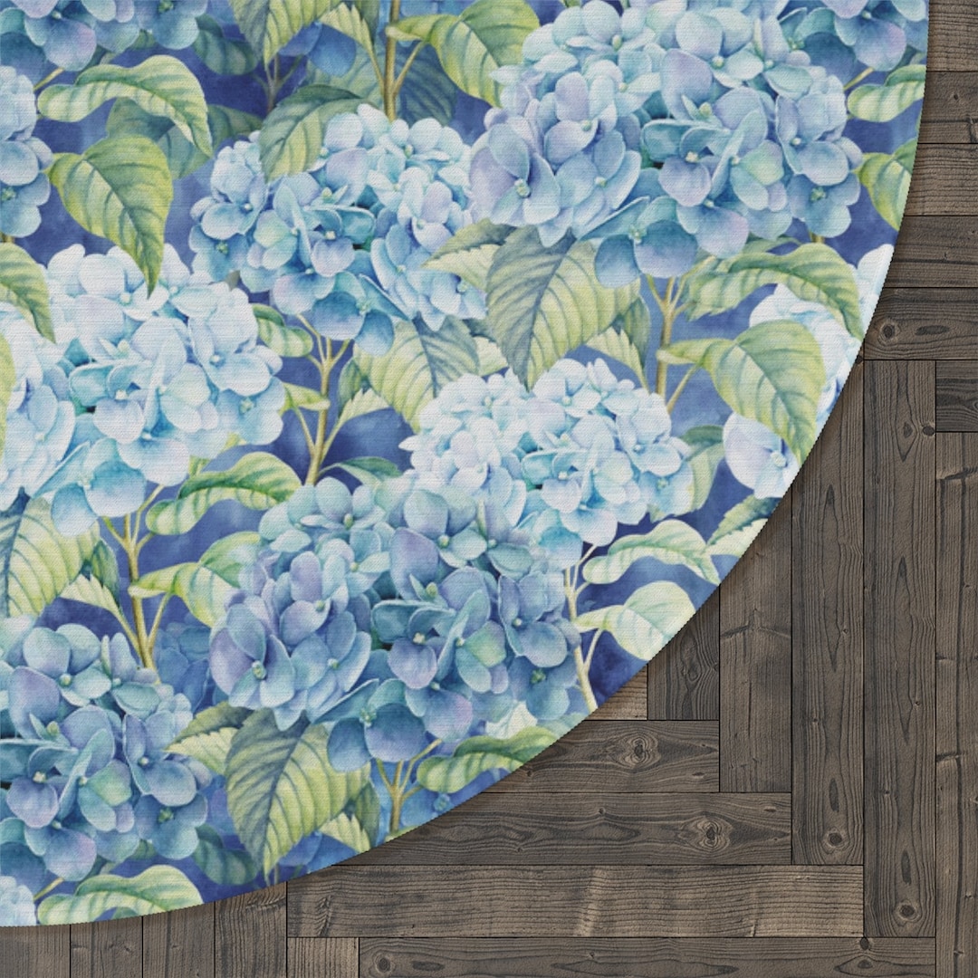 Blue Hydrangea Flower Circle Rug, Floral Area Rug, Cute Aesthetic Plant ...