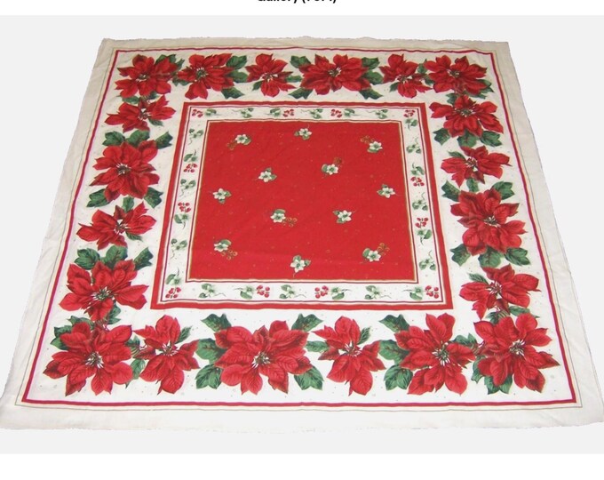 Vintage Christmas Tablecloth Poinsettia Tablecloth Vintage Christmas ...