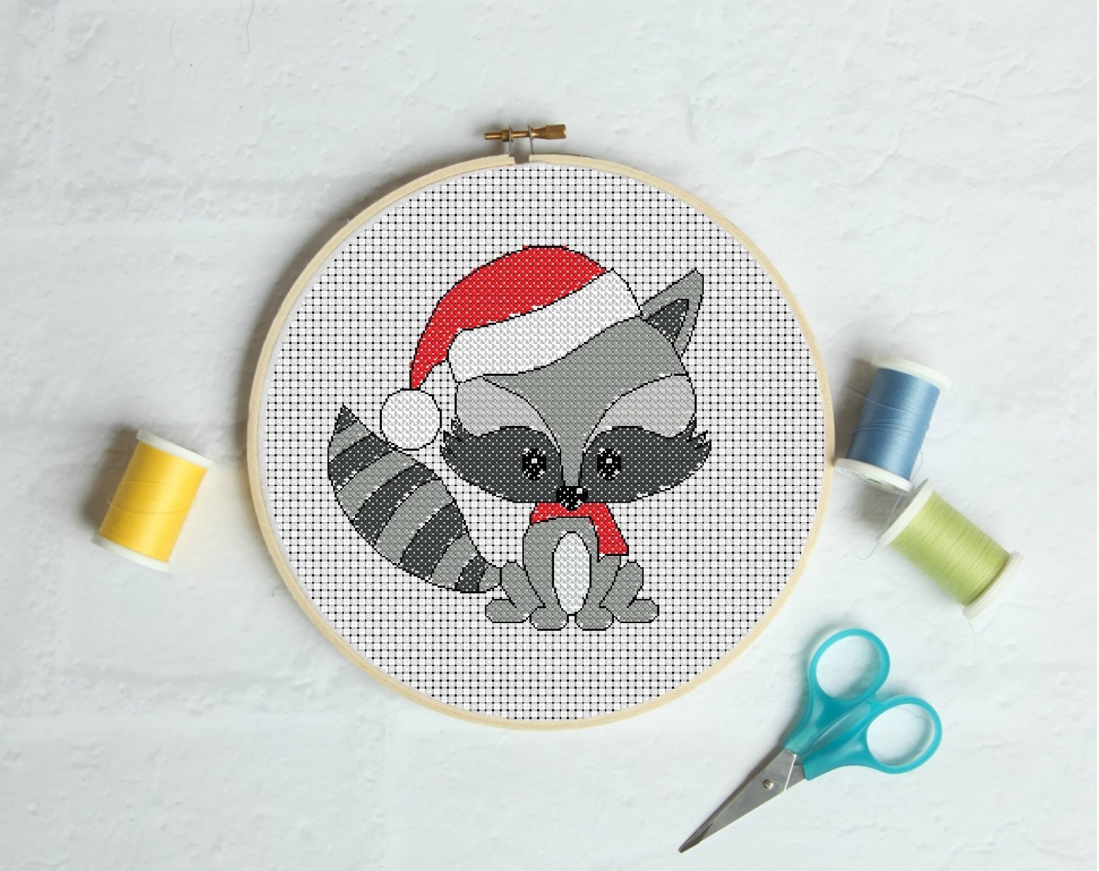 Festive Raccoon Cross Stitch Chart - Etsy