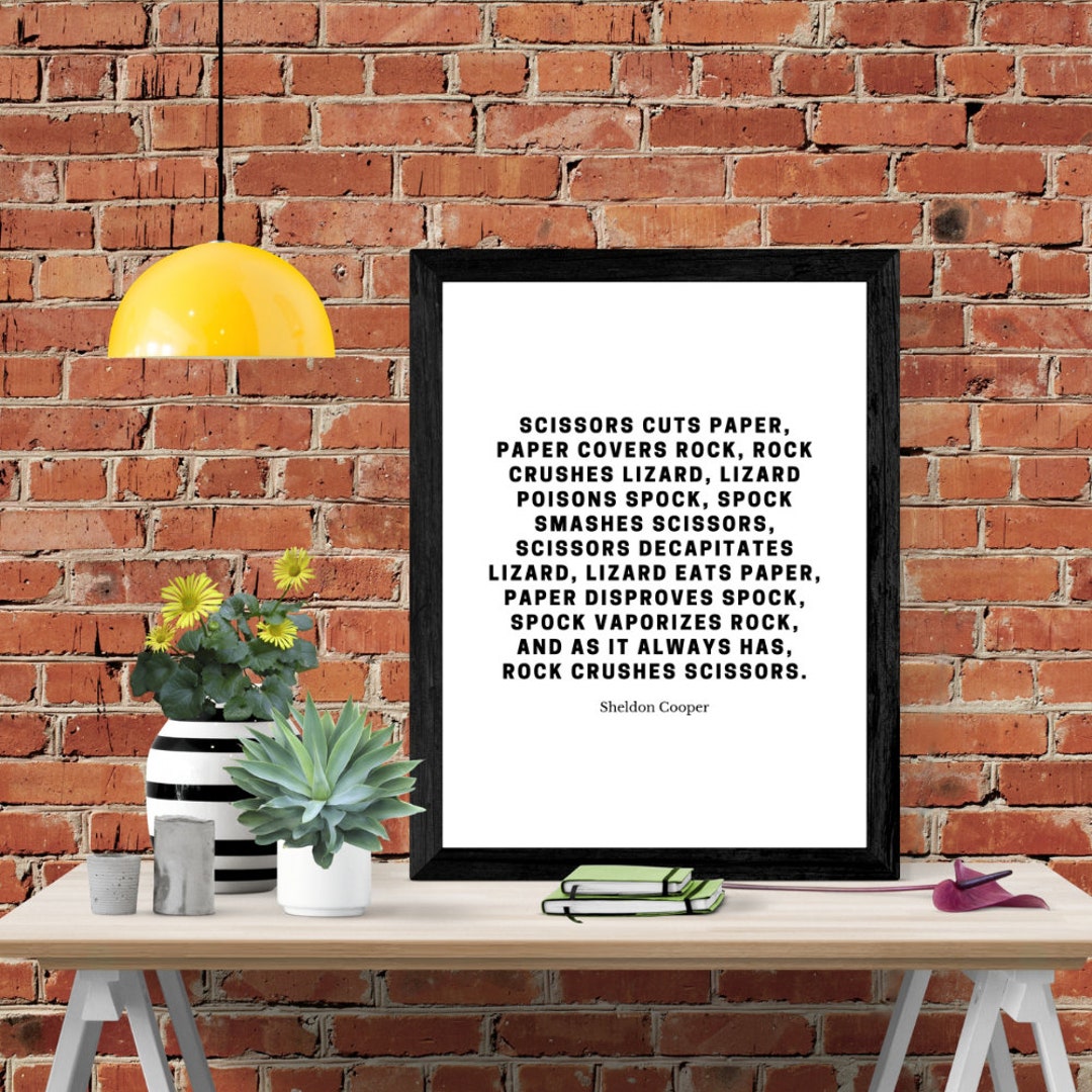 Print Big Bang Theory Sheldon Cooper Rock Paper Scissors 8x10 and 12x16 ...