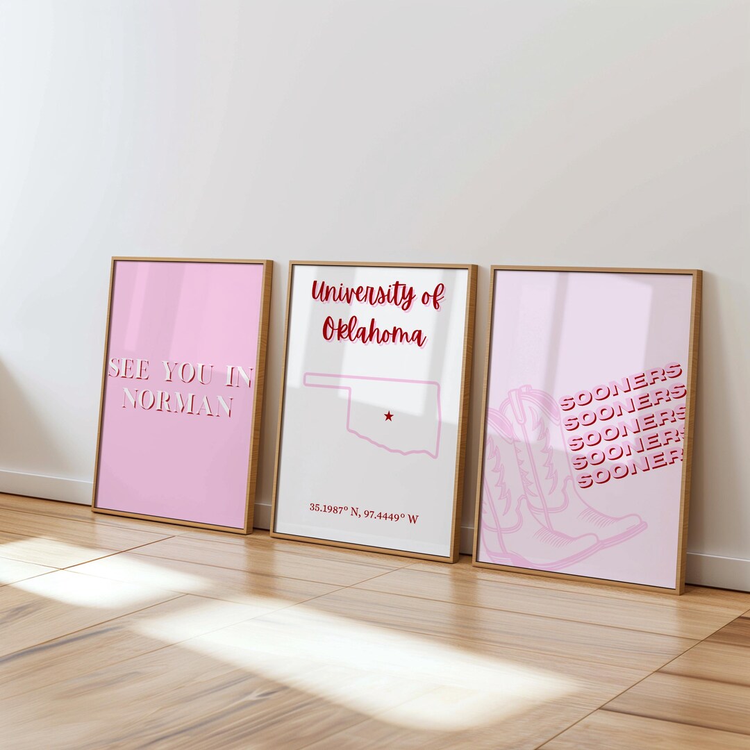 University of Oklahoma Wall Art, Dorm Prints, Sooners Wall Art, Preppy ...