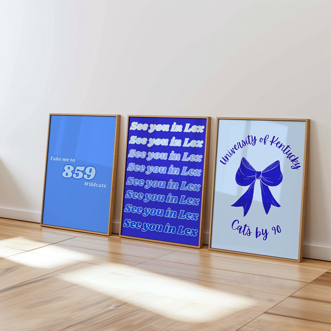 University of Kentucky Blue Set of 3 Prints, Dorm Decor Wall Art, UK ...