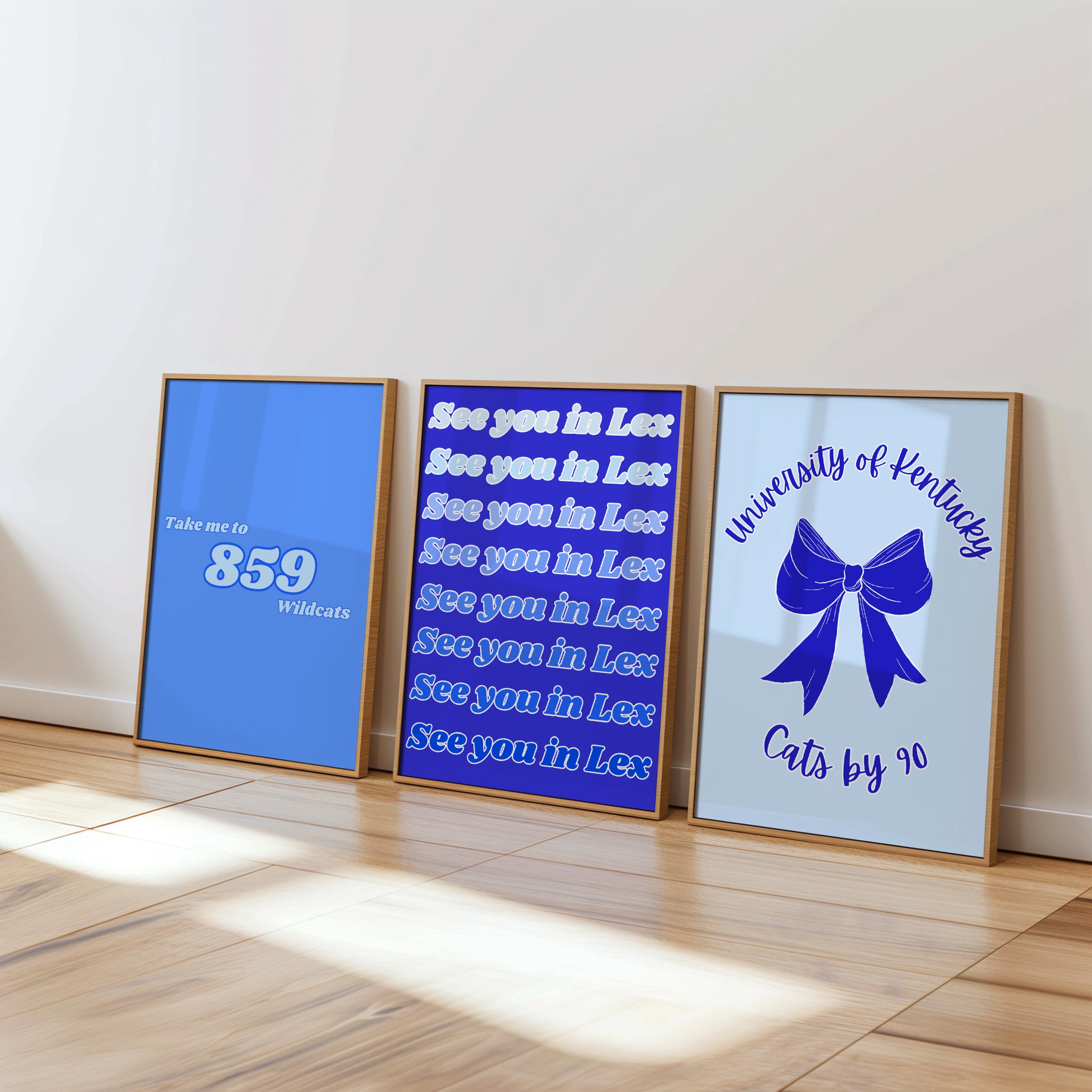 University of Kentucky Blue Set of 3 Prints, Dorm Decor Wall Art, UK ...