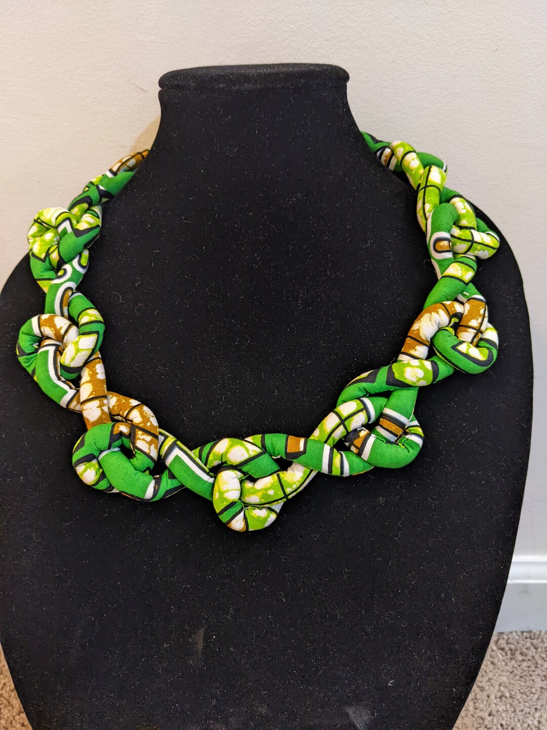 Twist Knot and Rope Ankara Statement Choker- Green, African Necklace ...
