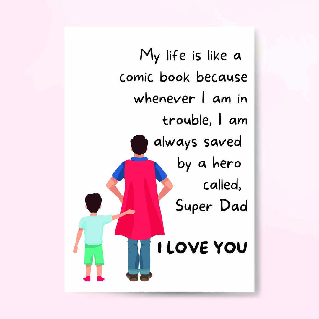 Superhero Dad Card, Father's Day Card, Card From Son, Digital Fathers ...