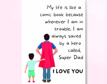 Instant Download Father's Day Card, Superhero Fathers Day Card, Super ...