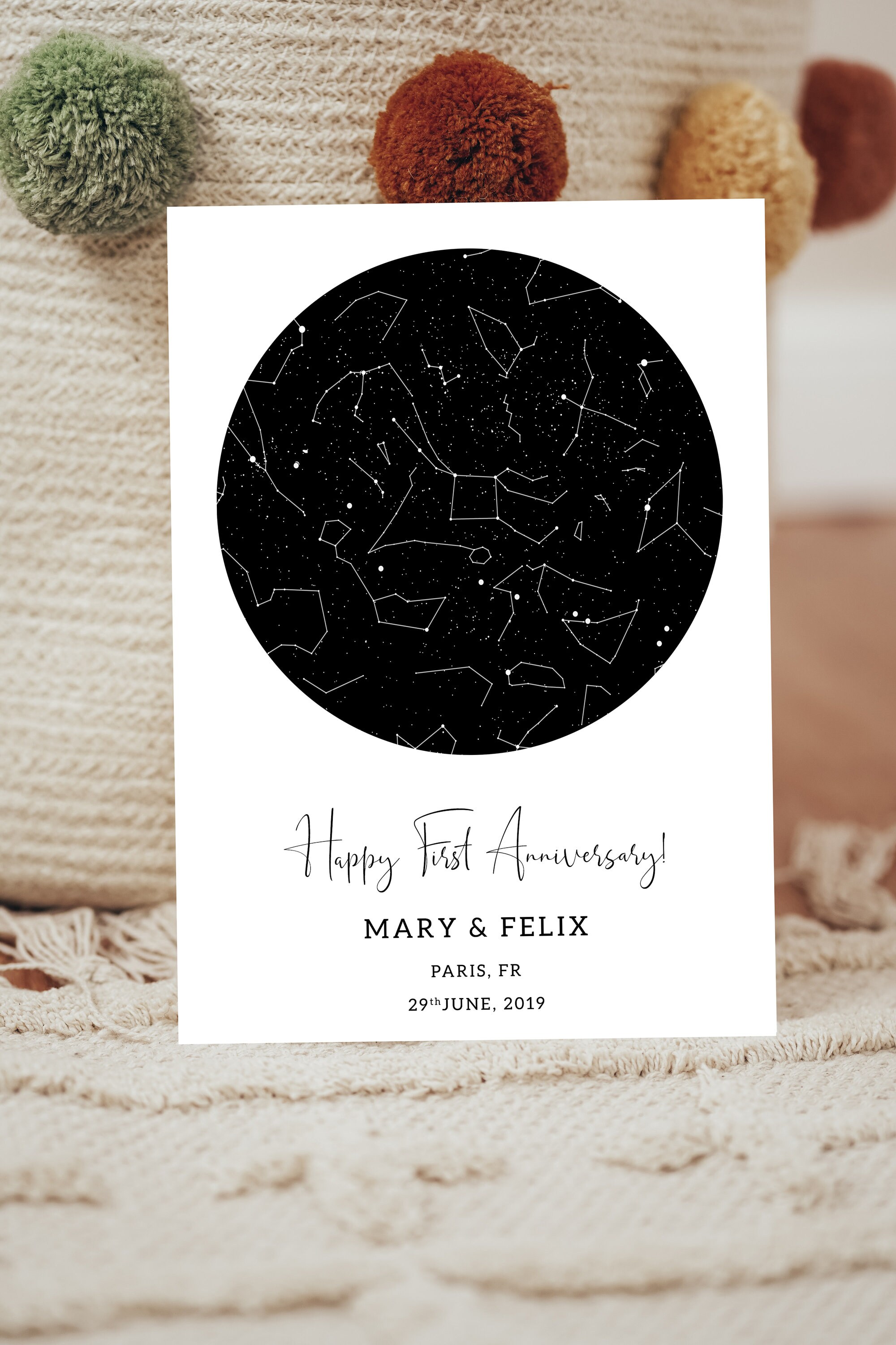 Happy Anniversary Card, Custom Stars Map, 1st Anniversary Card ...