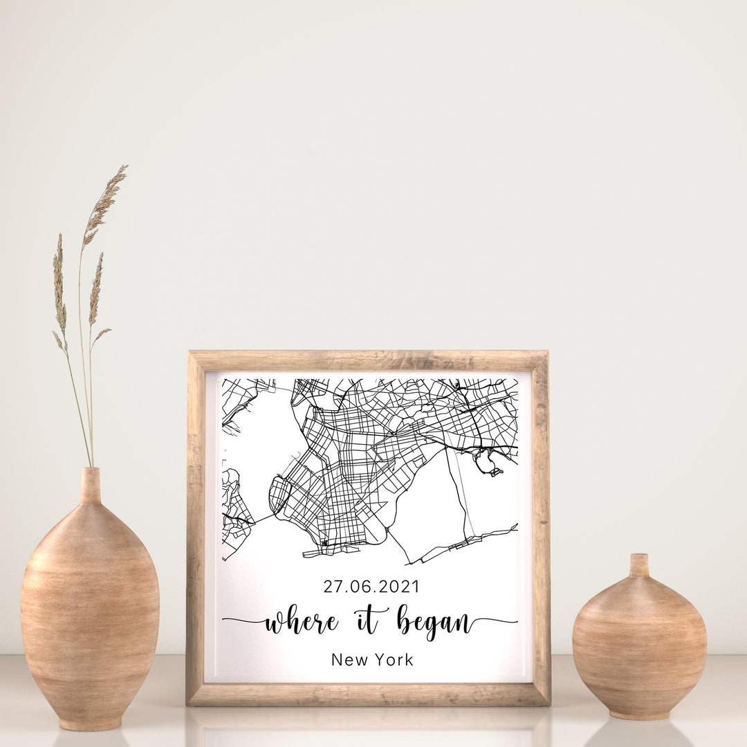Where We Met Map, Anniversary Gift, Couple Map, Gift for Her ...