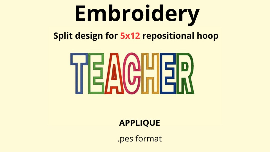 TEACHER Embroidery Design Split for Repositional Hoop Hooping 5x12 ...