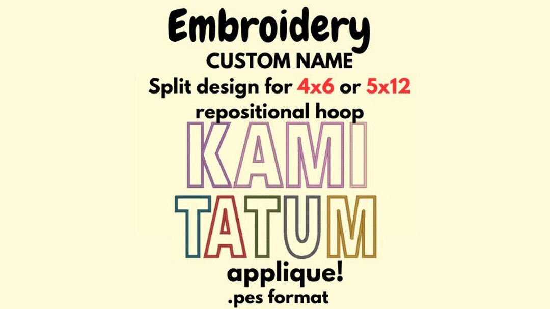 Custom Name Split Design for Repositional Hoop Embroidery - Etsy