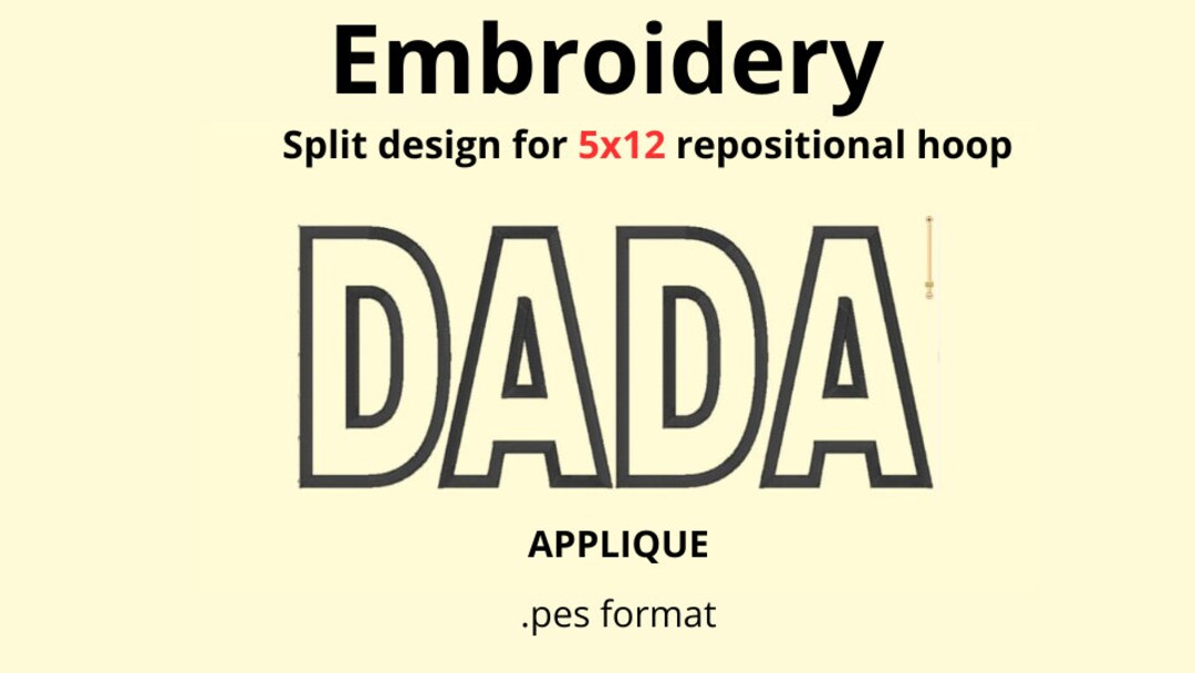 DADA Embroidery Design Split for Repositional Hoop Hooping 5x12 Hoop ...