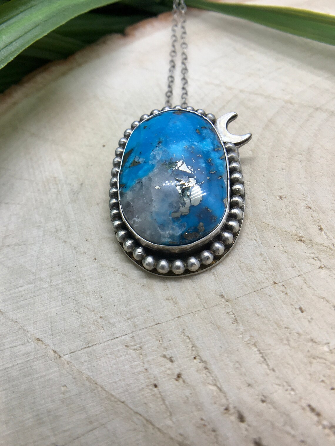 Turquoise Pyrite Necklace Celestial Jewelry Turquoise Moon Pendant ...