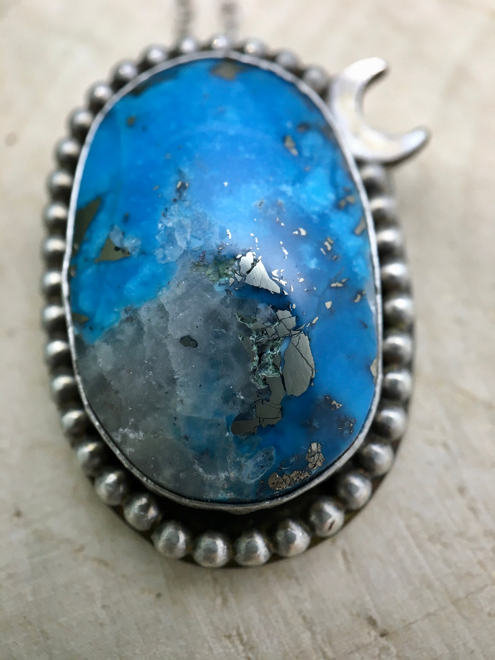 Turquoise Pyrite Necklace Celestial Jewelry Turquoise Moon Pendant ...
