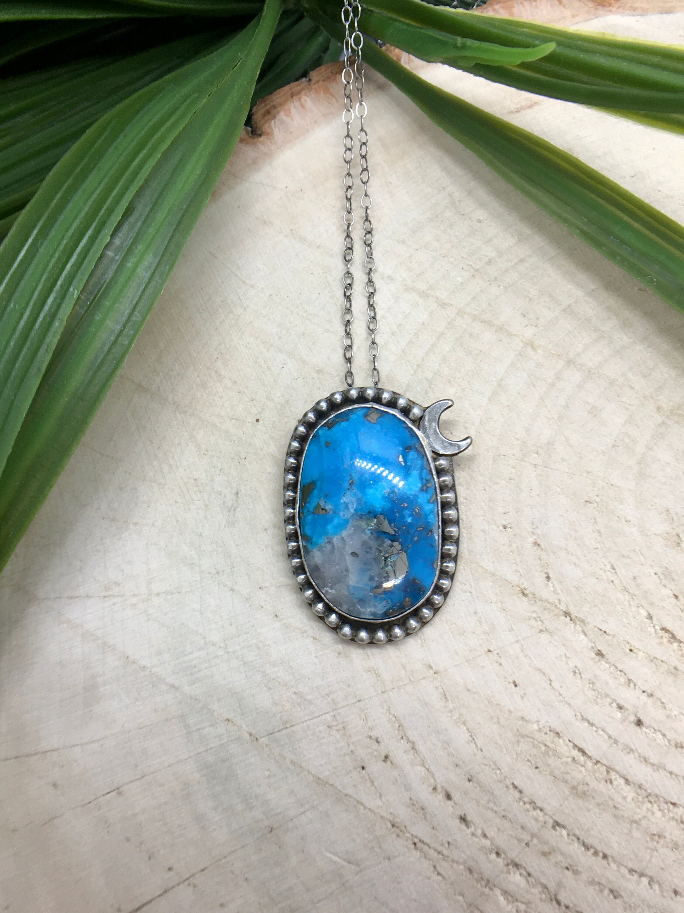 Turquoise Pyrite Necklace Celestial Jewelry Turquoise Moon Pendant ...