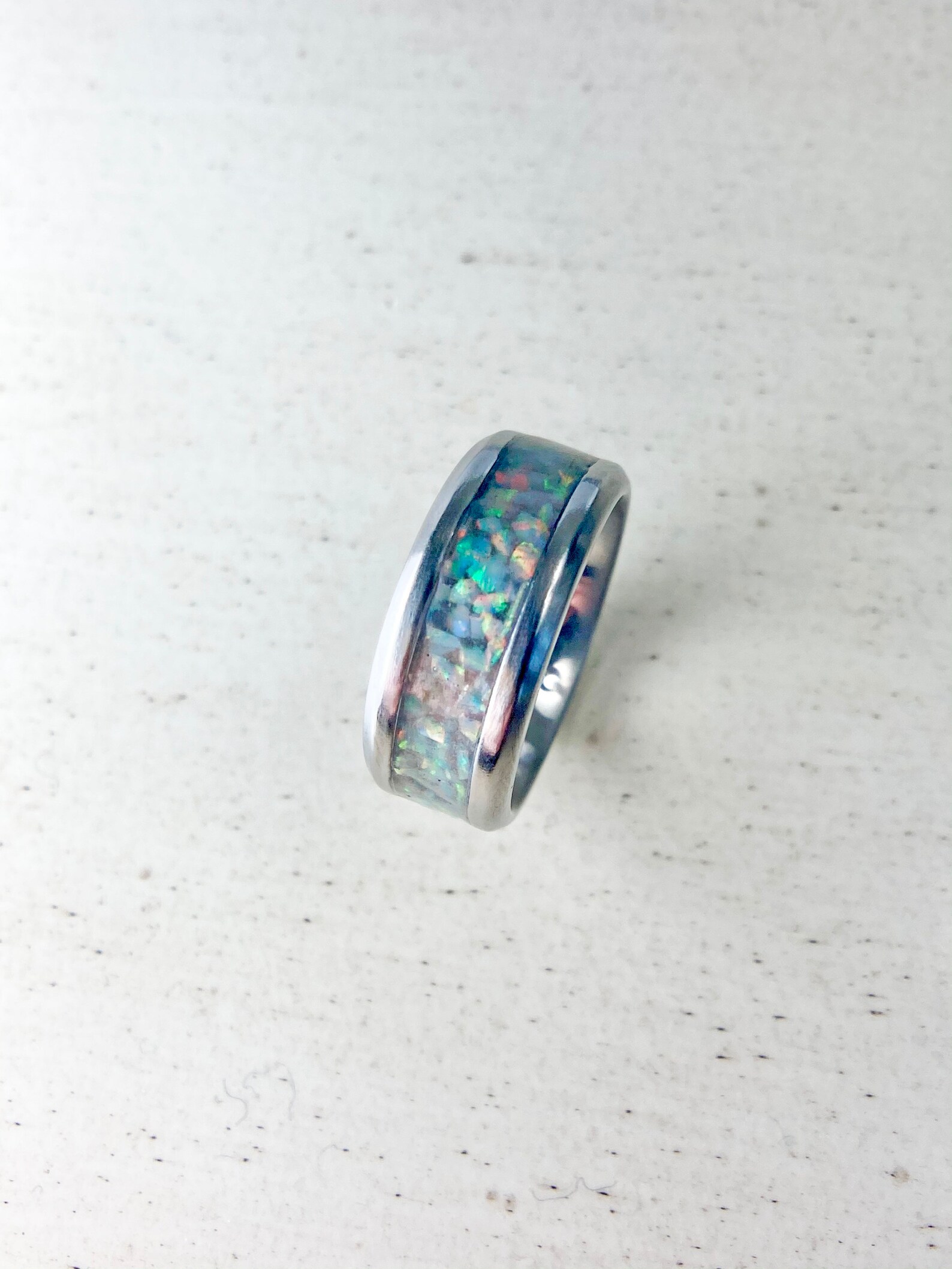 Fire & Ice Opal Inlay Ring White Opal Ring Stainless Steel - Etsy