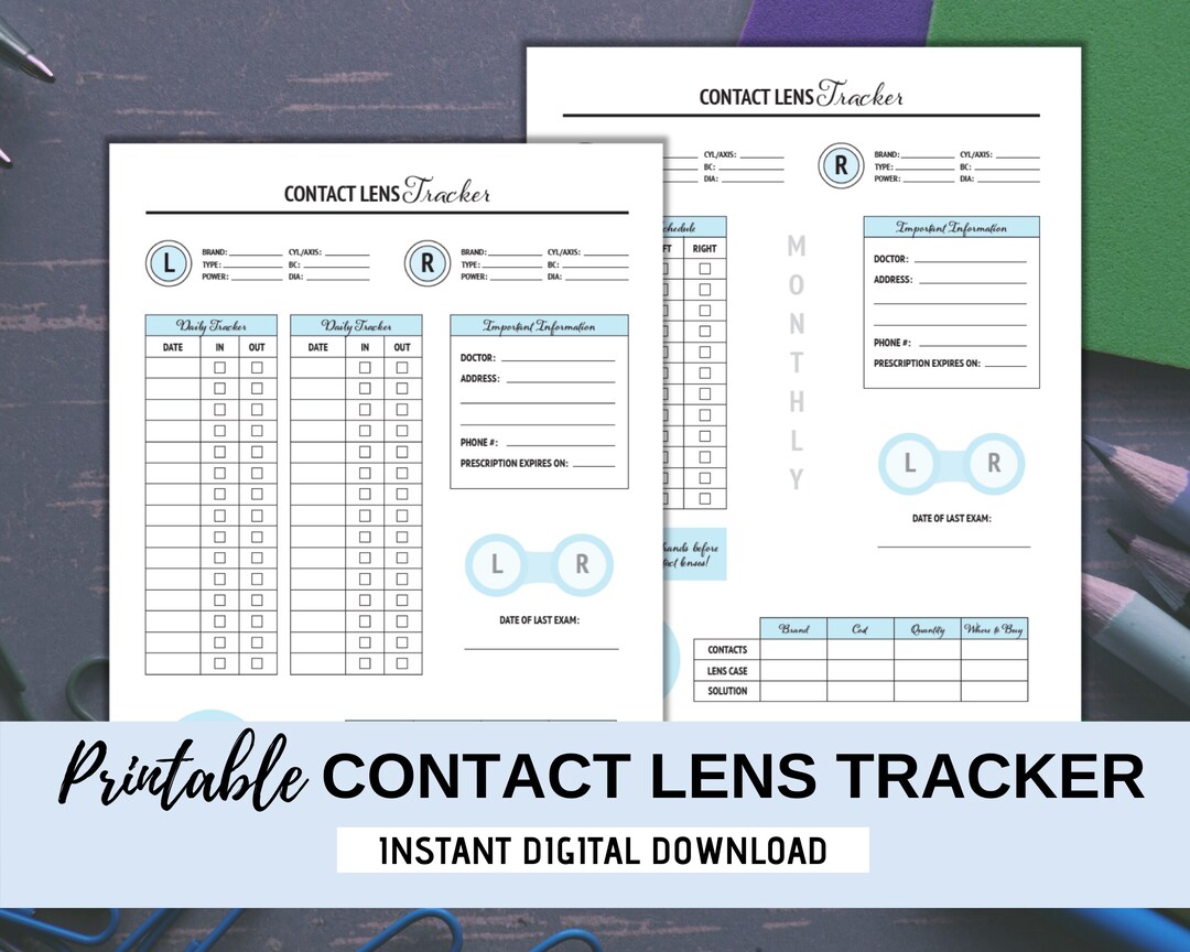 Printable Contact Lens Tracker Contact Lens Replacement Tracker Letter ...