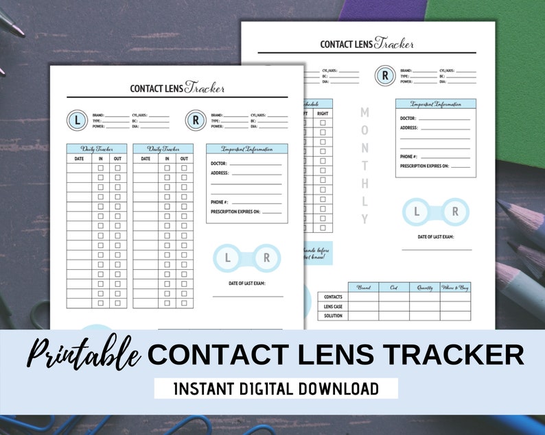 Printable Contact Lens Tracker Contact Lens Replacement Tracker Letter ...