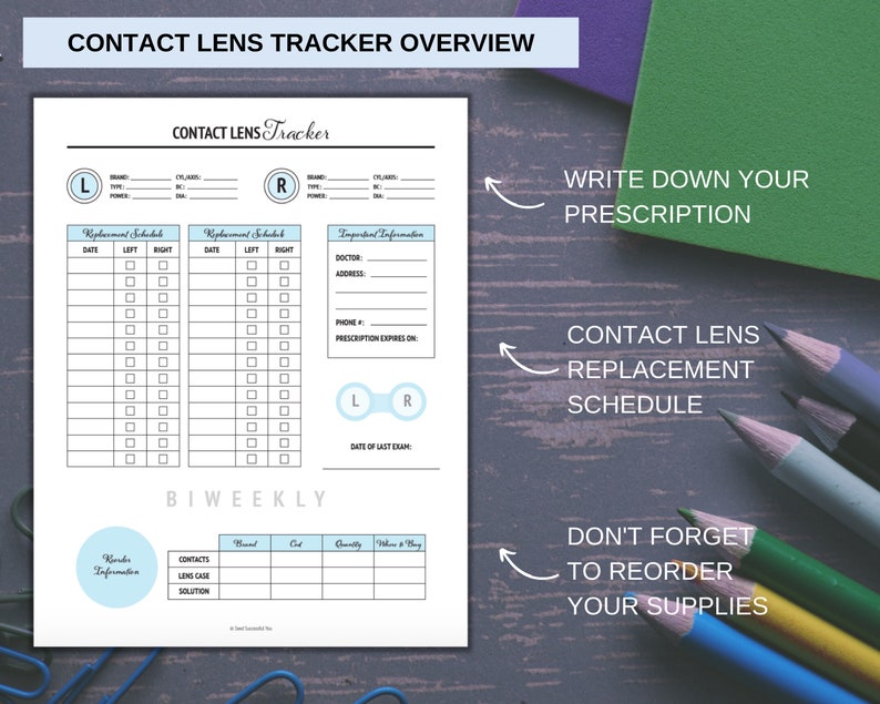 Printable Contact Lens Tracker Contact Lens Replacement Tracker Letter ...