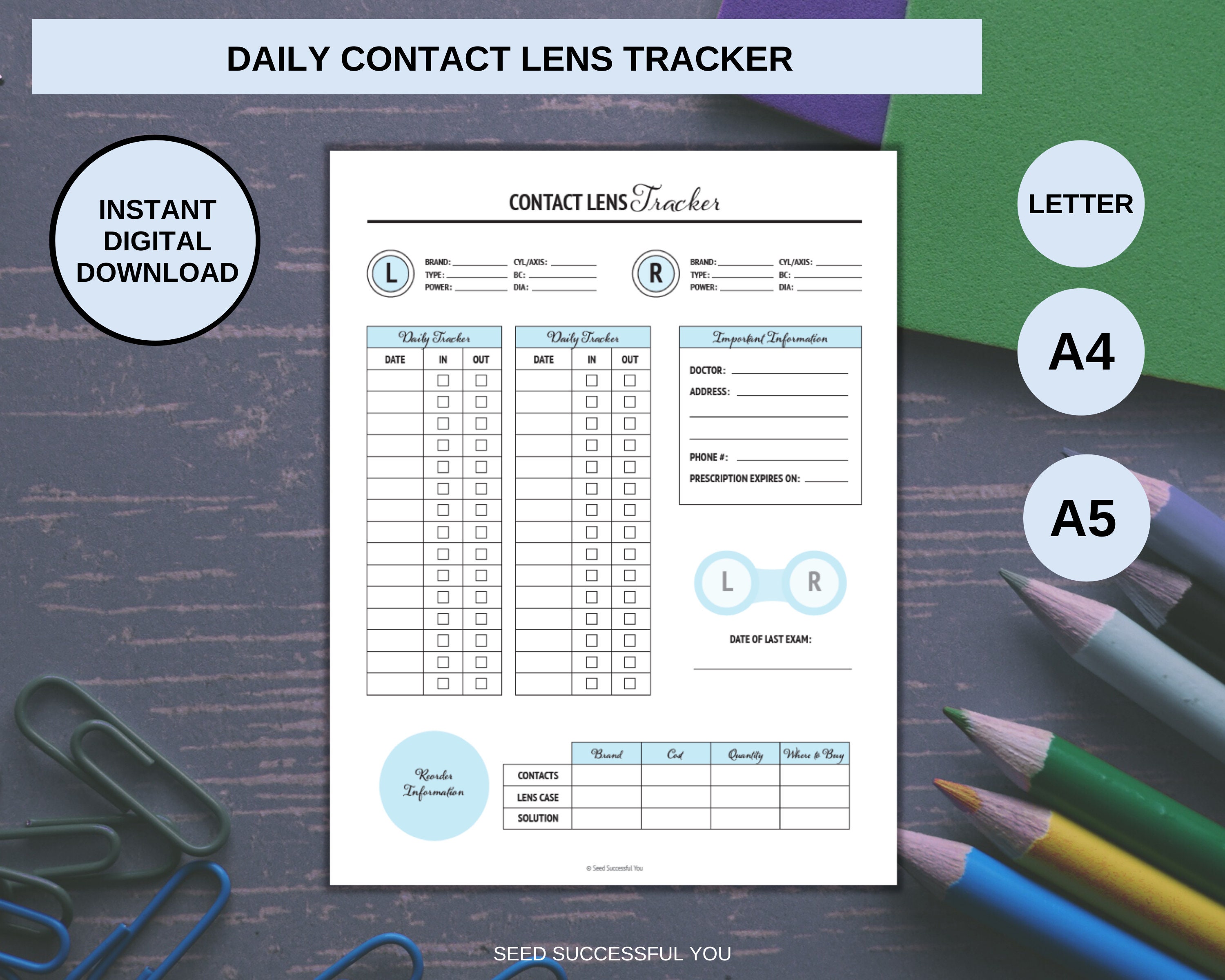 Printable Contact Lens Tracker Contact Lens Replacement Tracker Letter ...