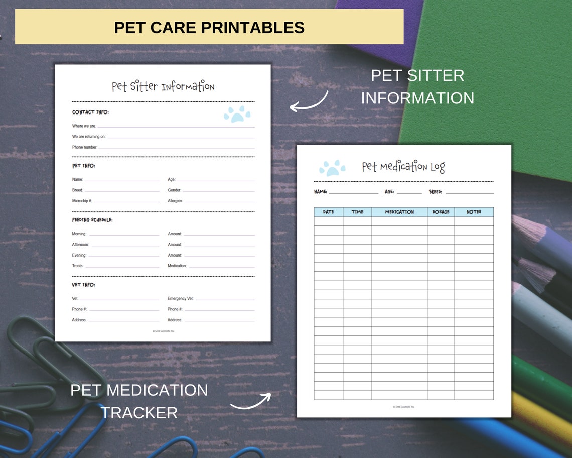 Pet Care Printables Pet Binder Pet Health Printables Instant Digital ...