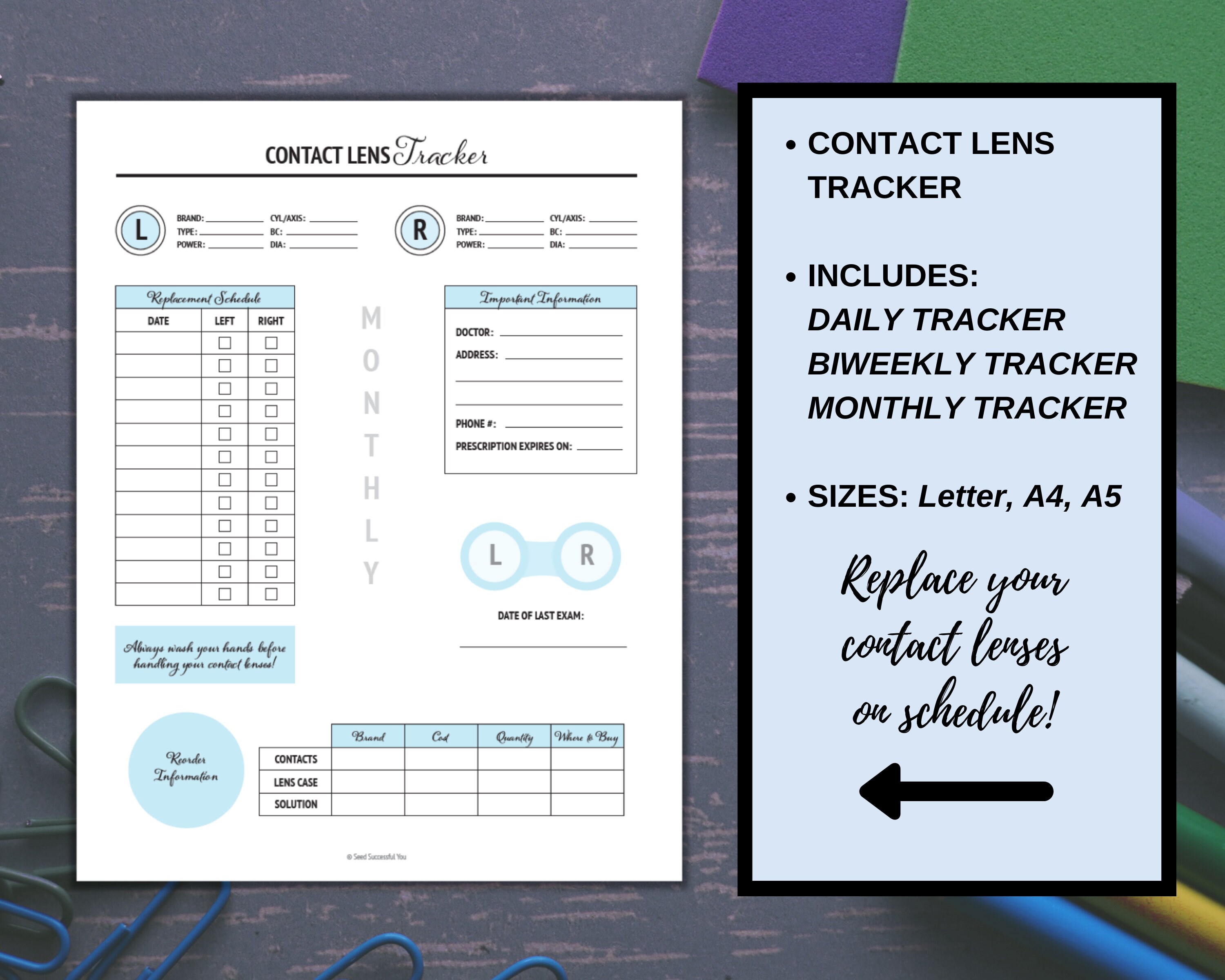 Printable Contact Lens Tracker Contact Lens Replacement Tracker Letter ...