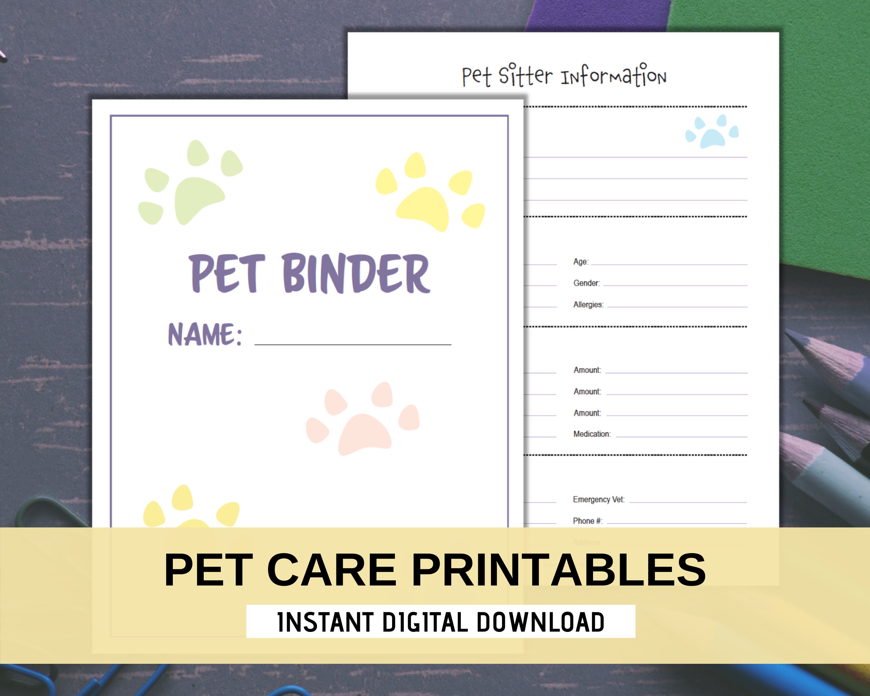 Pet Care Printables Pet Binder Pet Health Printables Instant Digital ...