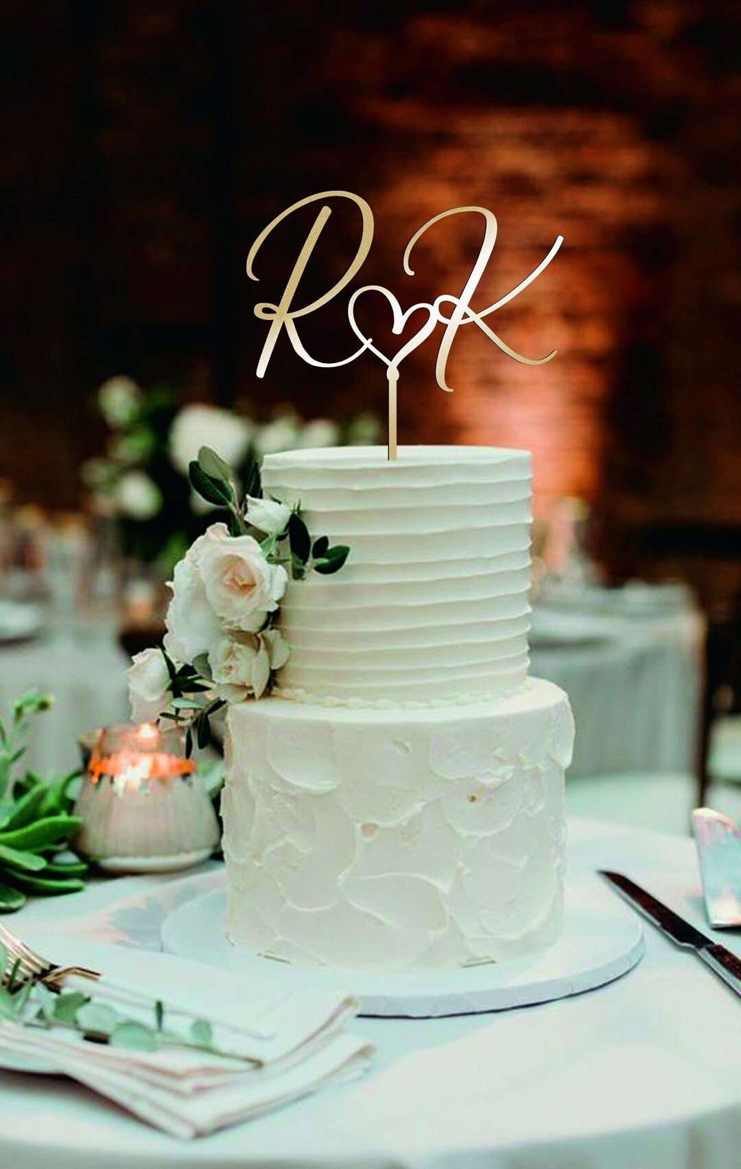 Rustic Initials Wood Cake Topper Gold Personalized Wedding Letters K T ...