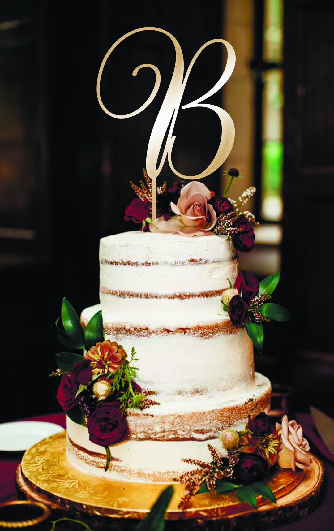 Wooden Cake Topper B Elegant Wedding Cake Topper B Custom - Etsy