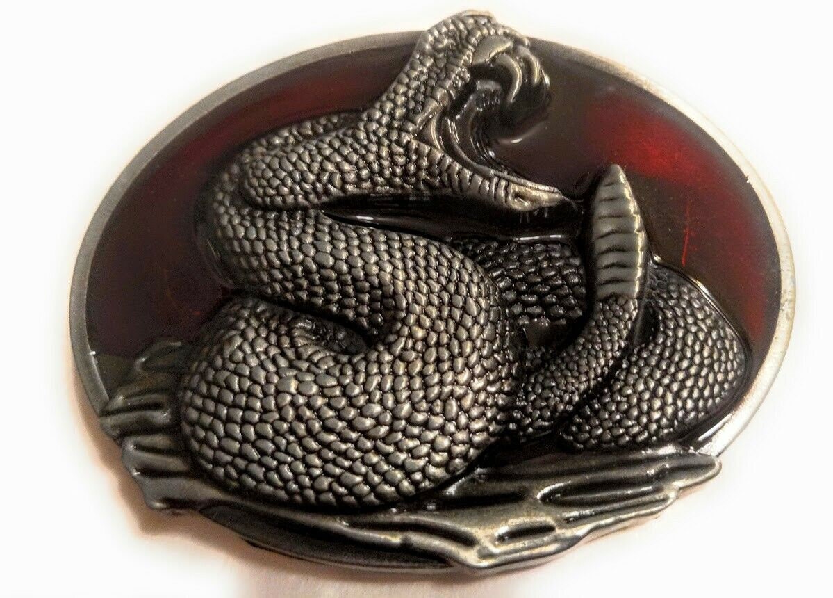 Snake Coiled Rattle Snake Belt Buckle Blood Red Back Ground - Etsy