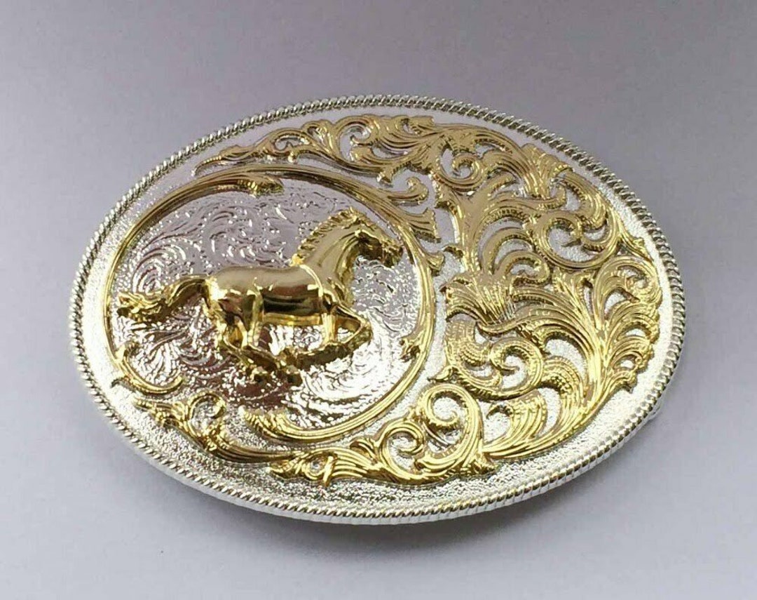 Classic Galloping Horse Full Metal Belt Buckle Country Western Gold ...