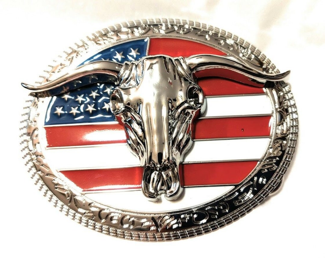Belt Buckle Western Steer Cowboy Skull Bull Roping Rodeo Buckle Red ...