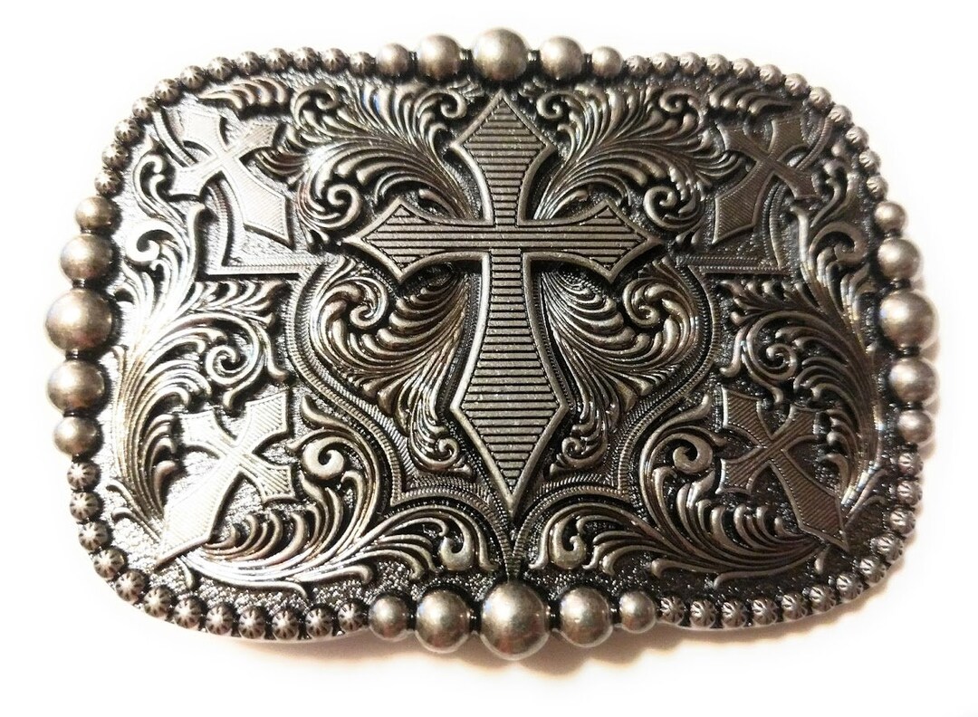Beautiful 5 Cross Design Belt Buckle Antique Silver Color Scroll Design ...