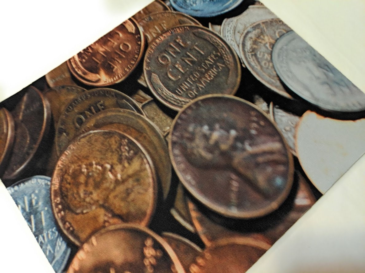 COIN Mouse pad 9 x 7 "stapel tarwe cent macro verjaardag kerst ...