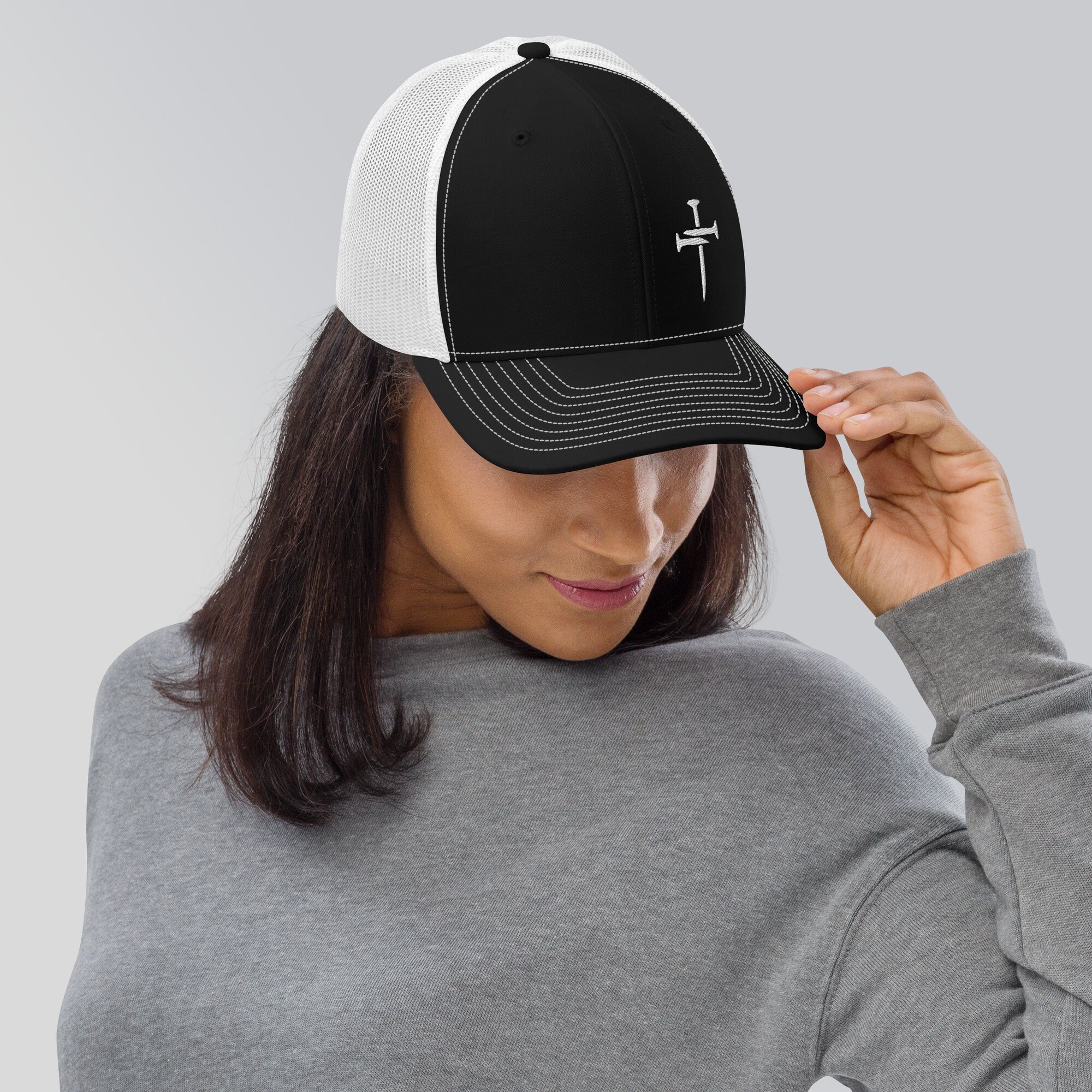 Nail Cross Embroidered Trucker Cap - Etsy