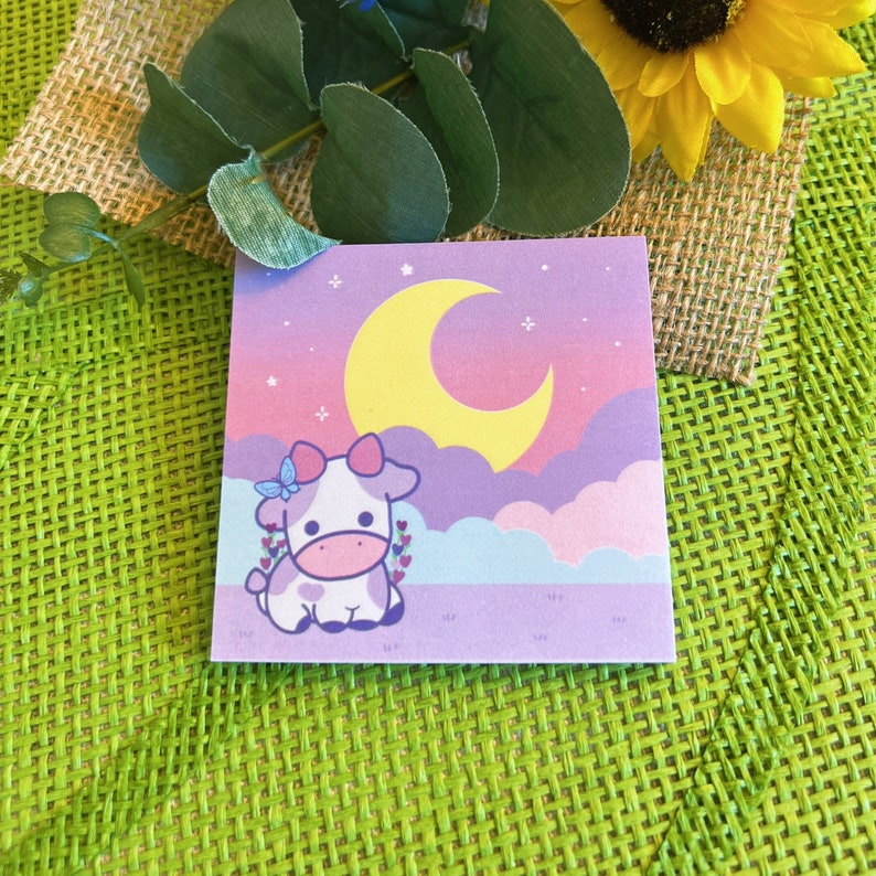 Lavender Cow Sticky Notes Cute Stationery Lavender Notepad - Etsy